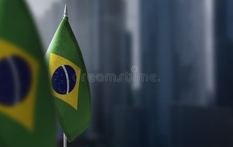 Small Flags of Brazil on a Blurry Background of the City Stock Photo ...