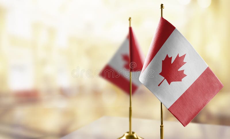 Small Flags of the Canada on an Abstract Blurry Background Stock Image ...