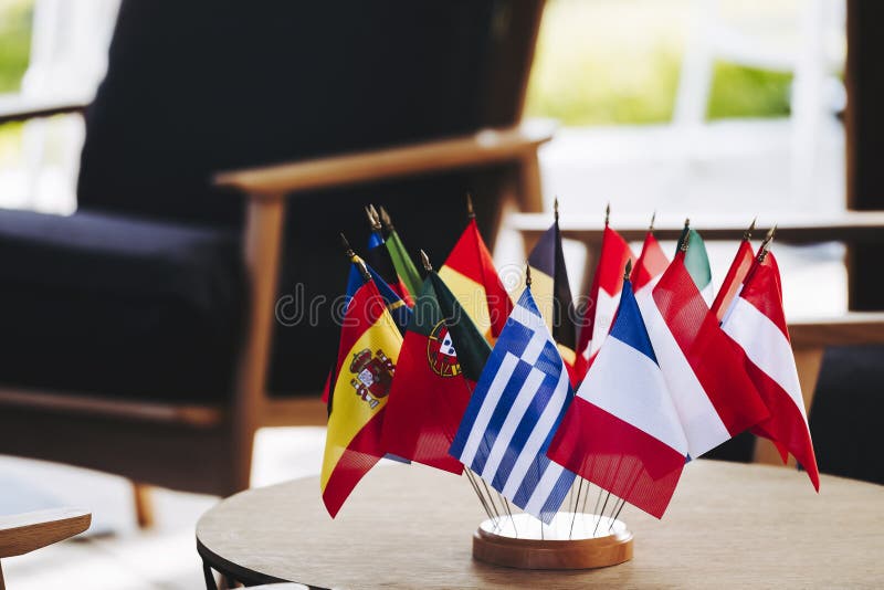 Small Flags of Different Countries Placed on a Table Stock Image ...