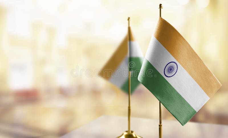 Small Flags of the India on an Abstract Blurry Background Stock ...