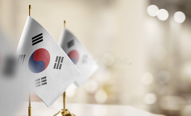 Small Flags of the South Korean on an Abstract Blurry Background Stock ...