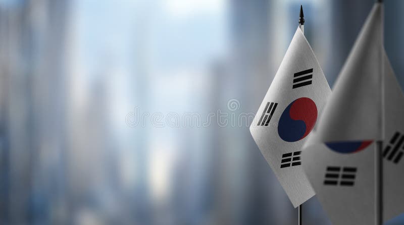 Small Flags of the South Korean on an Abstract Blurry Background Stock ...