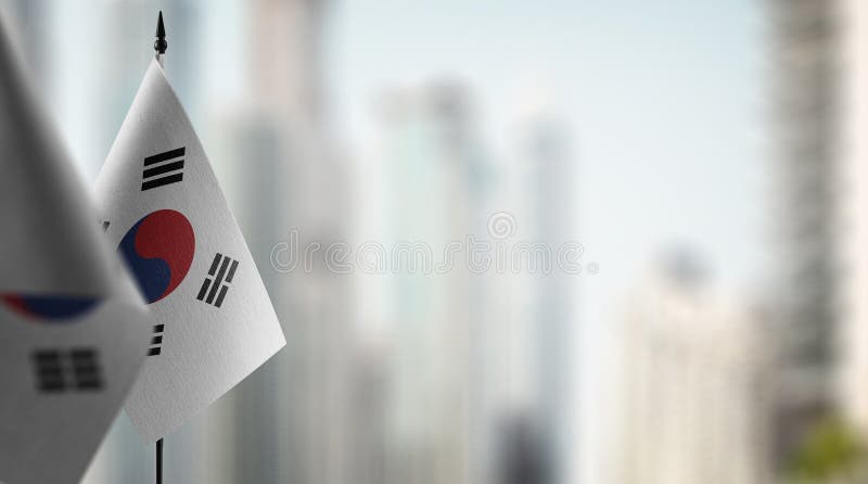 Small Flags of the South Korean on an Abstract Blurry Background Stock ...