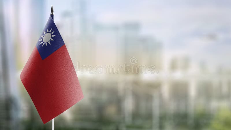 Small Flags of the Taiwan on an Abstract Blurry Background Stock Photo ...