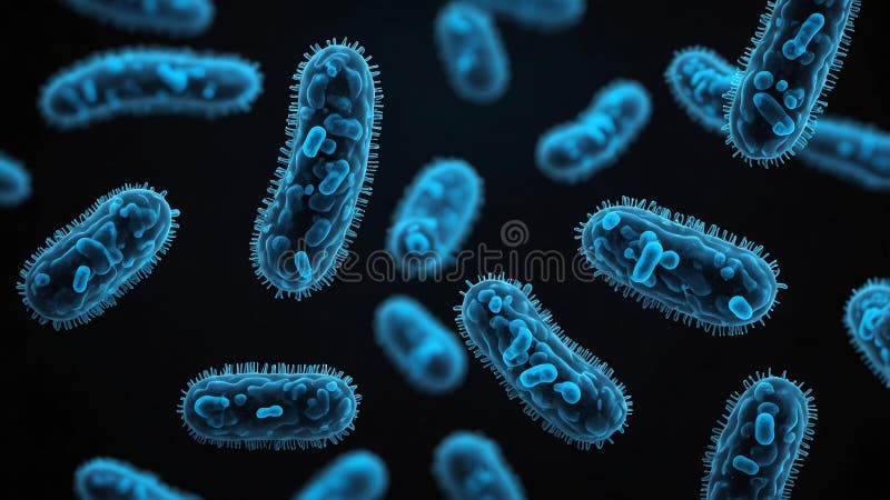 Small Floating Blue Bacteria Concept Image in Black Ba Ai Generated ...
