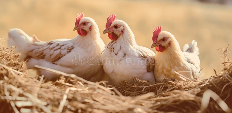 A Small Flock of Chickens on Hay Stock Image - Image of nature ...