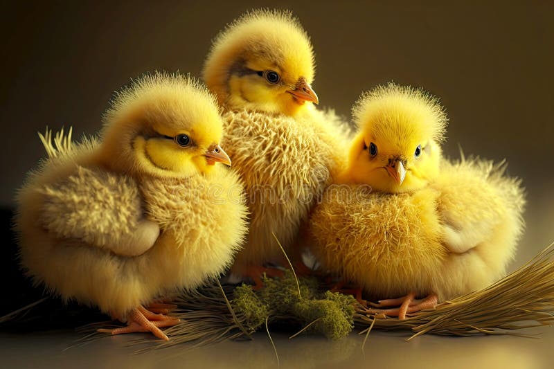 Small Flock of Yellow Fluffy Chicks Gathered Together Stock ...