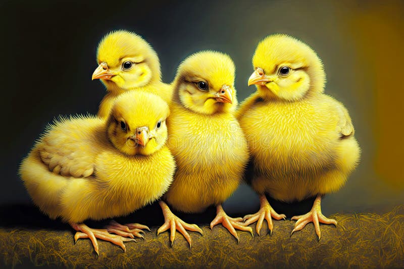 Small Flock of Yellow Fluffy Chicks Gathered Together Stock ...