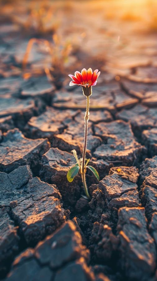 Small Flower Emerging from Parched, Cracked Earth, Symbolizing New ...