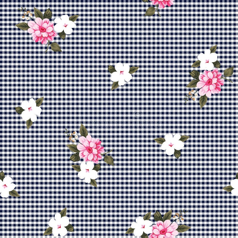 Small Flower with Navy Checks Pattern Stock Vector - Illustration of ...