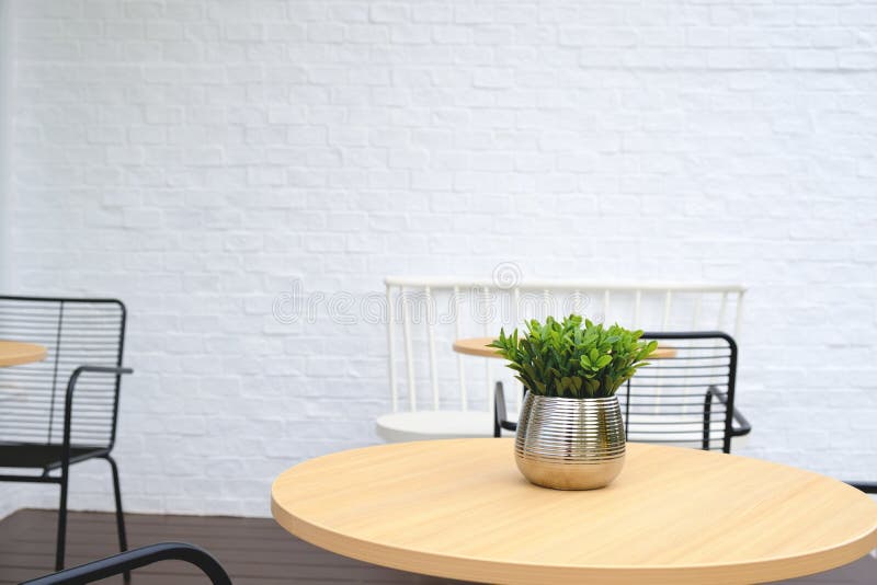 A Small Flower Pots Placed on a Table in a Coffee Shop Stock Photo ...