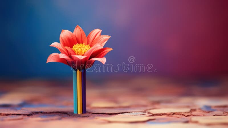 A Small Flower with a Rainbow Colored Stem, AI Stock Illustration ...