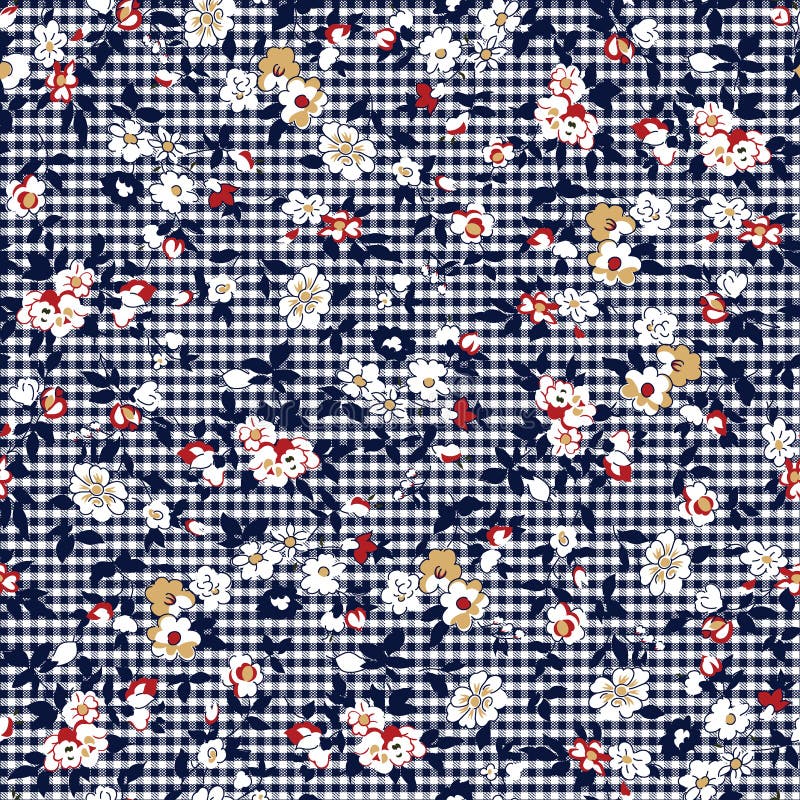 Cute Small Flower with Checks Pattern Stock Vector - Illustration of ...