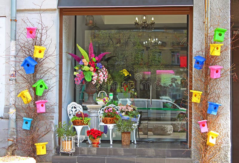 Small flower shop stock image. Image of door, blue, floral - 26012403