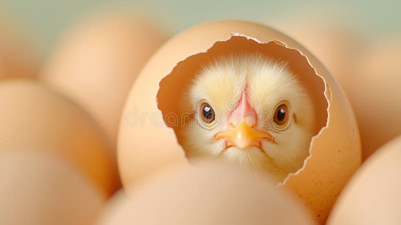 A Newly Hatched Chick Peeks Out from Its Eggshell among Several ...