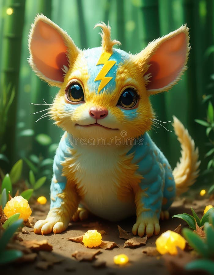 A Small, Fluffy Creature with a Lightning Bolt on Its Head Sits in a ...