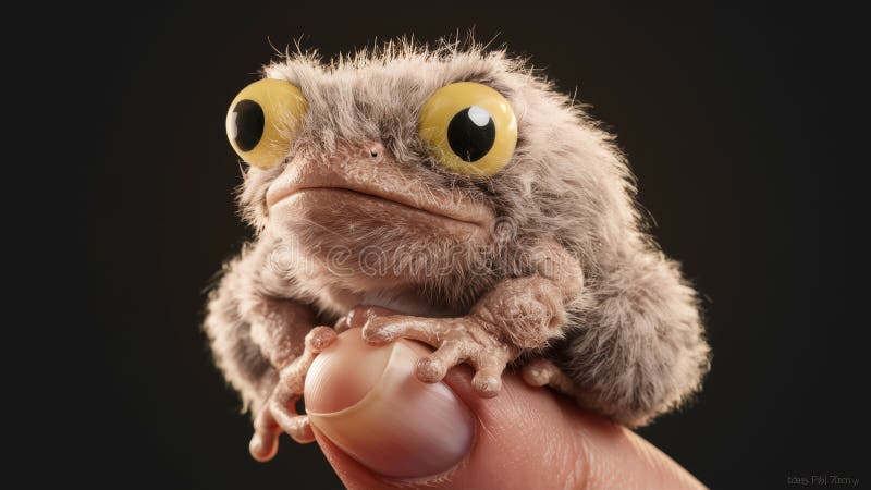 A Small Fluffy Frog with Big Eyes Sitting on a Finger, AI Stock Image ...