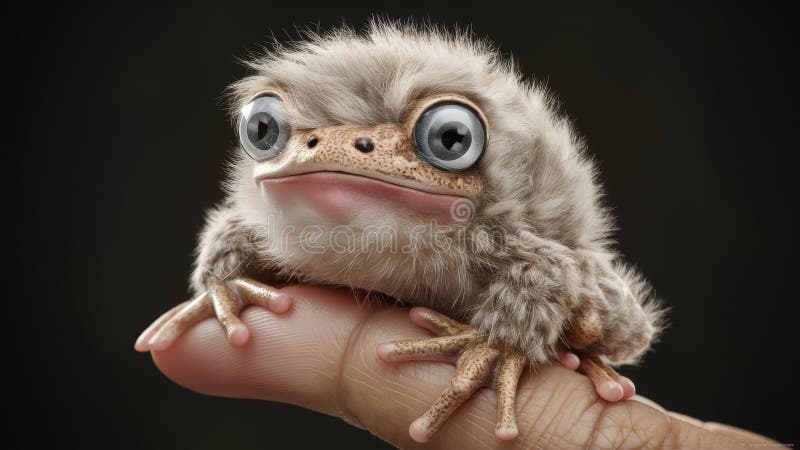 A Small Fluffy Frog Sitting on a Finger with Big Eyes, AI Stock Image ...