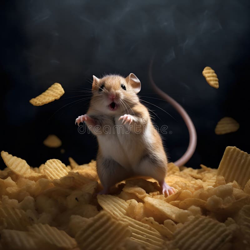 Surprised Mouse with Potato Chips Stock Illustration - Illustration of ...