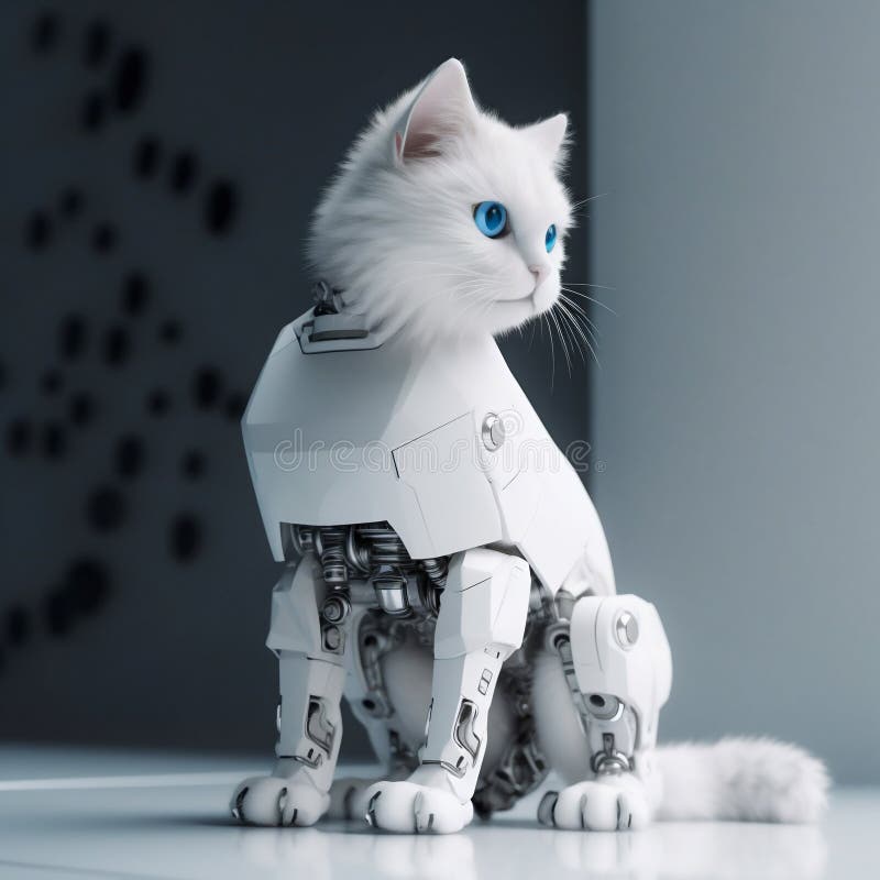 A Small, Fluffy Robotic Kitten. Generative AI Stock Illustration ...