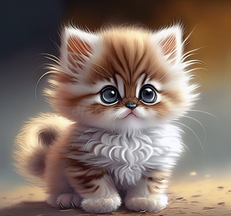 A Small Fluffy Sad Kitten of Red Color. Stock Illustration ...