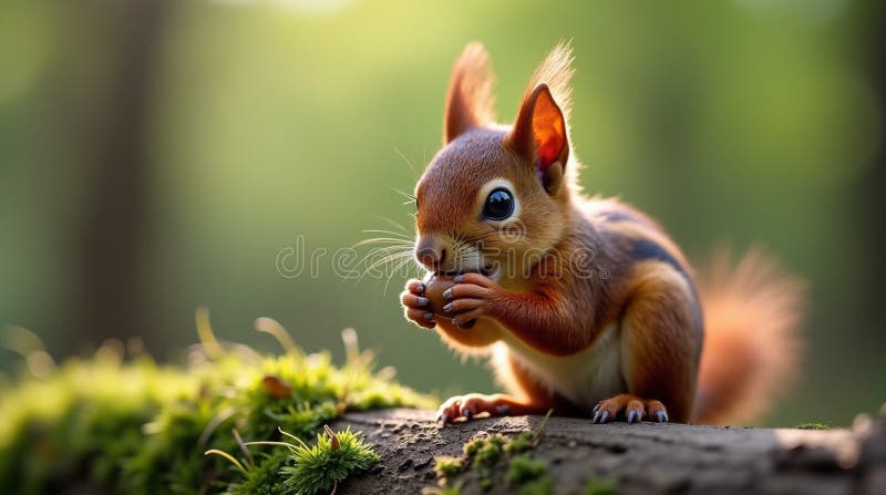 Squirrel Enjoying a Nut in the Forest Stock Illustration - Illustration of generated ...