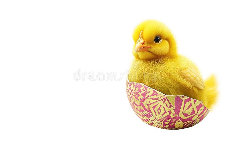 A Small Fluffy Yellow Chick in Half of an Easter Egg with a Decorative ...
