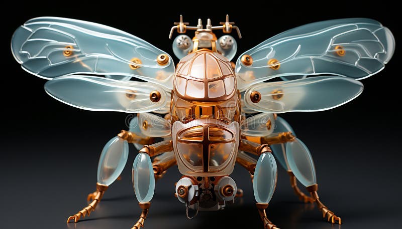 Small Flying Insect, a Metal Cyborg Bee, Stinging with Robotic Wings ...