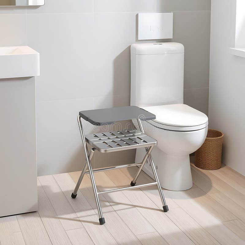 A Small Foldable Bathroom Stool Made of Stainless Steel with a Sleek ...