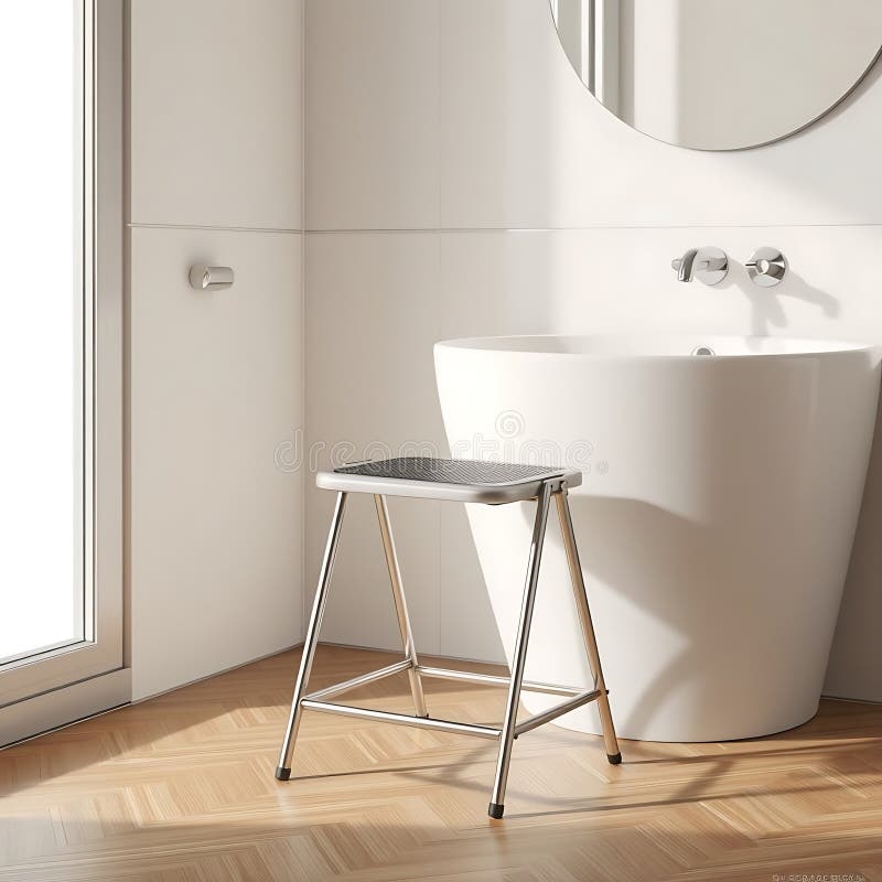 A Small Foldable Bathroom Stool Made of Stainless Steel with a Sleek ...