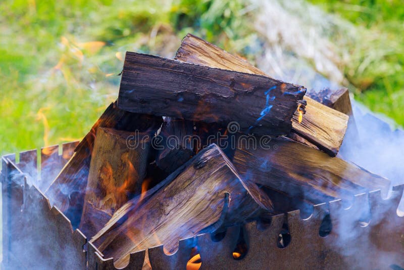 Brazier a Firewood is Burning in Barbecue for Grilling Meat Stock Image ...