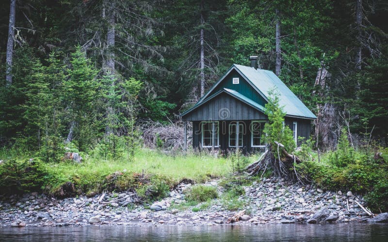 Small forest lodge stock image. Image of lake, woods - 77442575