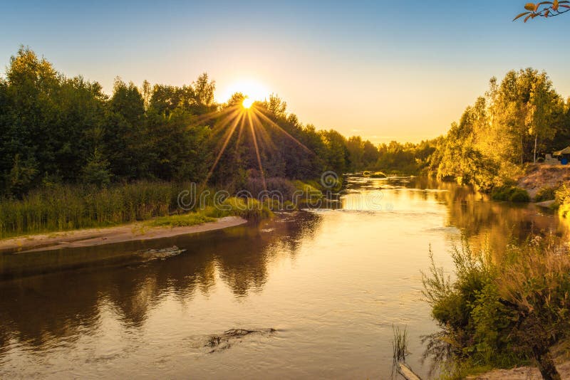 Small Forest River at Sunset in Autumn. Beautiful Landscape, Sunset on ...
