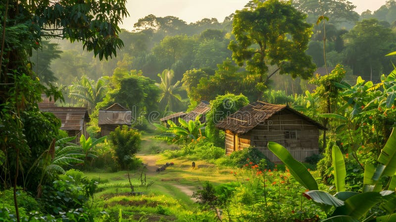 A Small Forest Village in South Asia Rain Forest Concept Stock ...