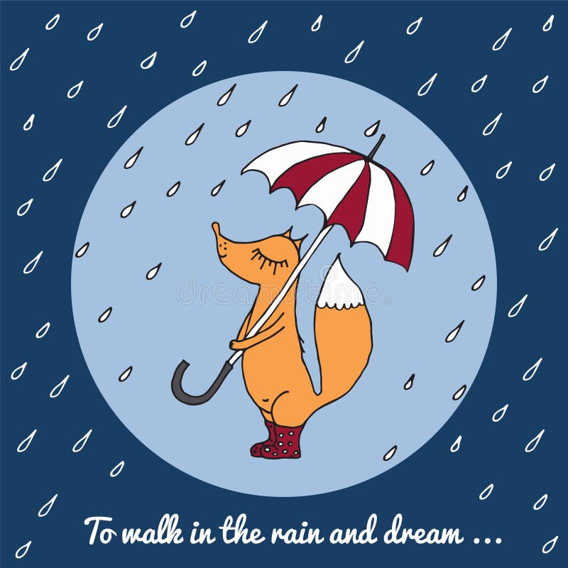 A Small Fox Walks in the Rain with an Umbrella and Boots. Stock Vector ...