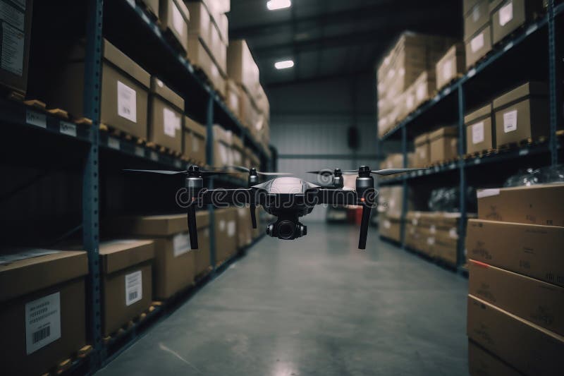 Small Fpv Drone Flying through a Warehouse. AI Generated Stock ...