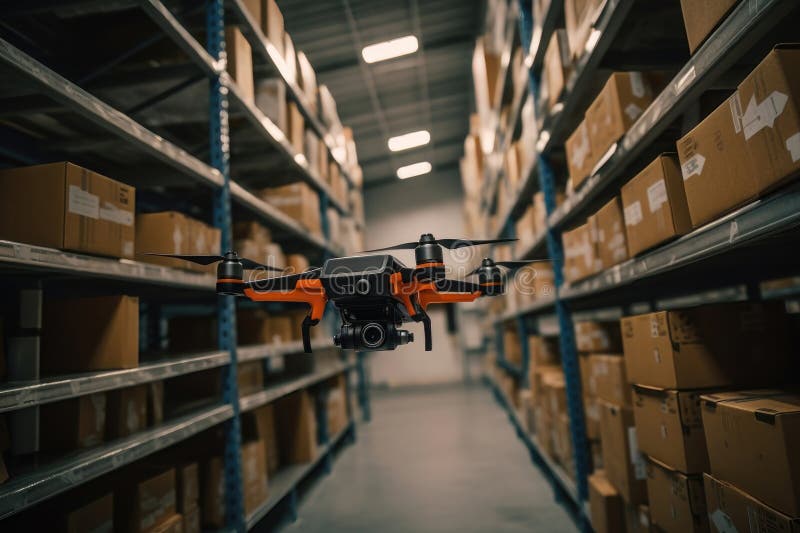 Small Fpv Drone Flying through a Warehouse. AI Generated Stock ...