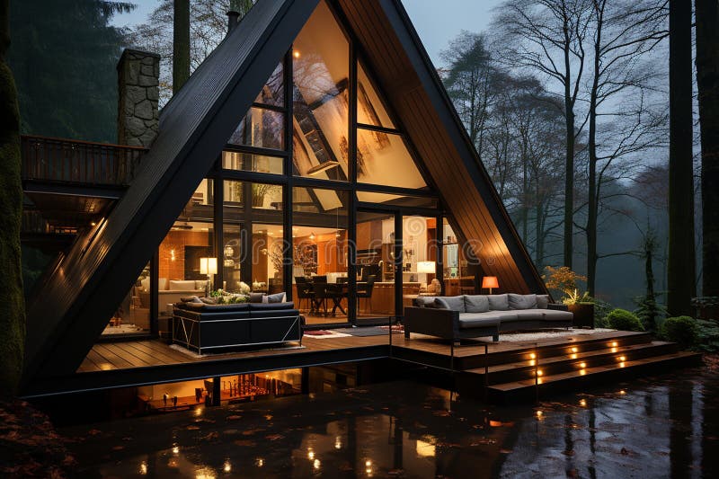 Small a Frame House Modern Touch in Woods Stock Illustration ...