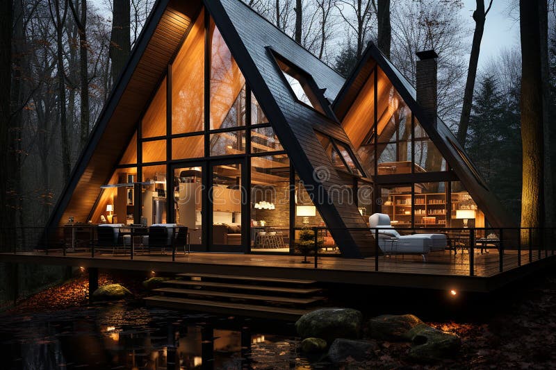 Small a Frame House Modern Touch in Woods Stock Illustration ...