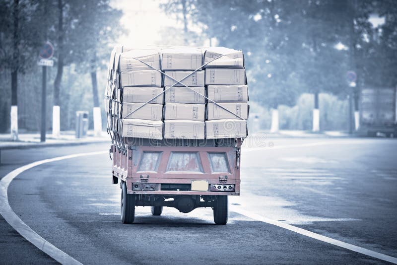 Small Freight Car with Cardboard Boxes. Stock Image - Image of ...