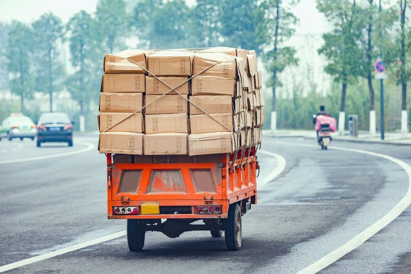 Small Freight Car with Cardboard Boxes. Stock Image - Image of chinese ...
