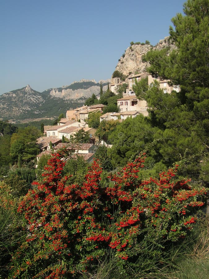 Small French Hillside Village Stock Image - Image of field, village ...
