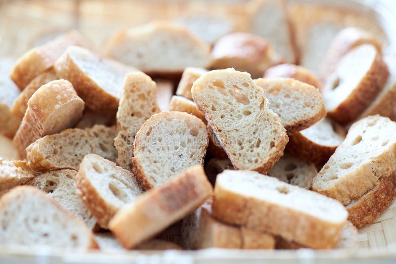 Small Fresh Crisp Bread Pieces in Basket Stock Photo - Image of fresh ...