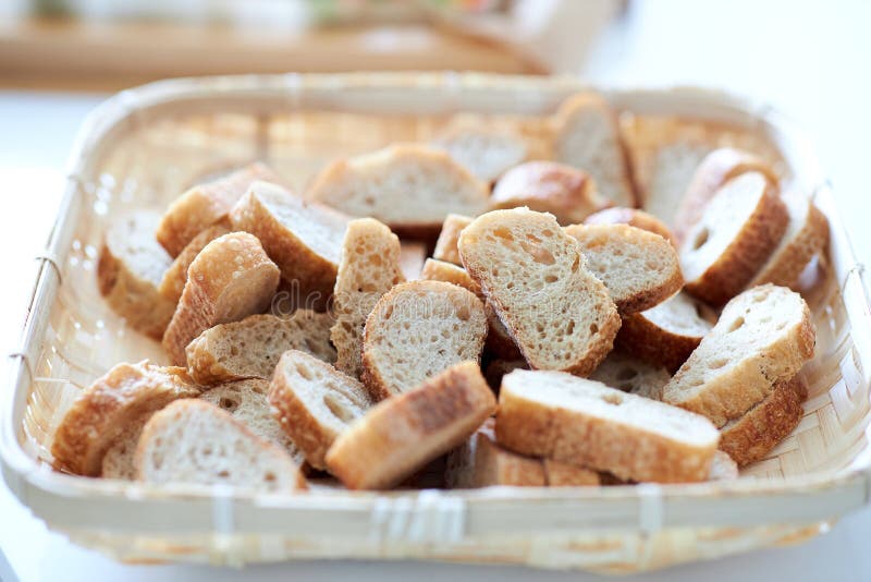 Small Fresh Crisp Bread Pieces in Basket Stock Photo - Image of ...