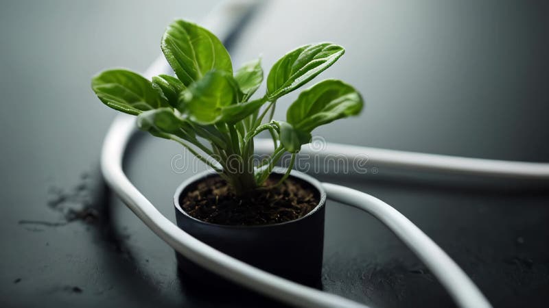 Small Fresh Green Plant Made with White Cables Representing Concept ...