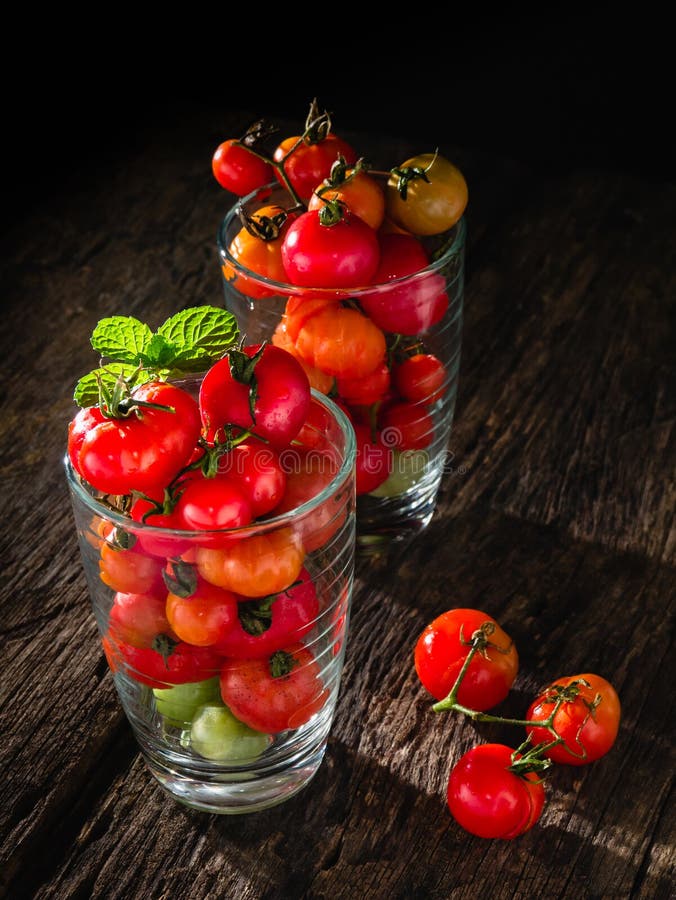 Small Fresh Tometo in the Glass. Stock Image - Image of plank, healthy ...