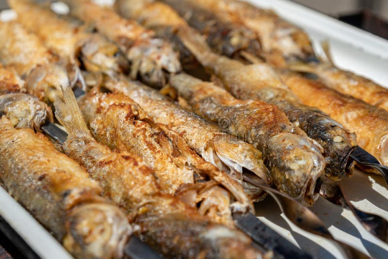 Small Fried Fish Appetizer on the Sticks Stock Image - Image of fast ...