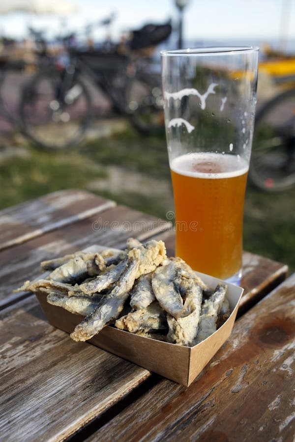 Fried Fish and Beer at an Seaside Restaurant Stock Photo - Image of ...