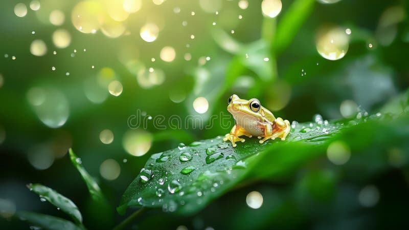 Small Frog on Leaf in Rainforest, Rain Drops, Nature, Calm, Wildlife ...