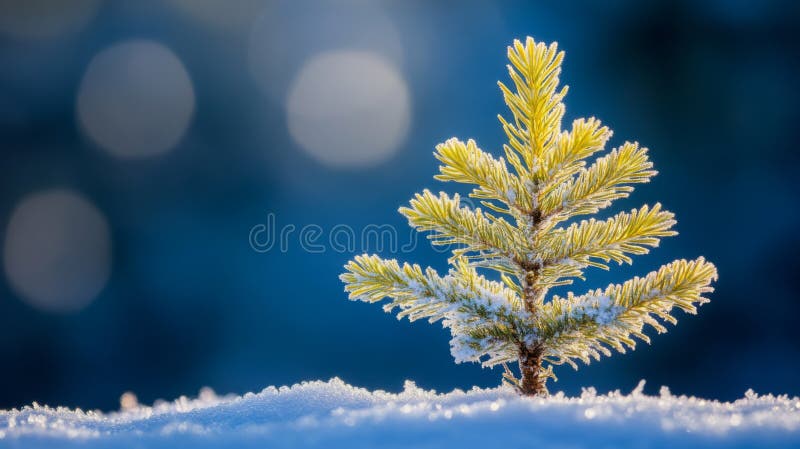 Small Frosty Pine Tree in Winter Snow Stock Illustration - Illustration ...